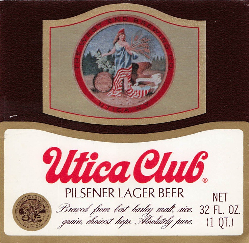 Utica Club Pilsner Lager Beer Vintage Beer Label 1968 West End Brewing ...