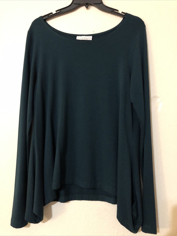 Bryn Walker Cindi Shirt French Terry Knit Top, Uccello Teal Size S ...