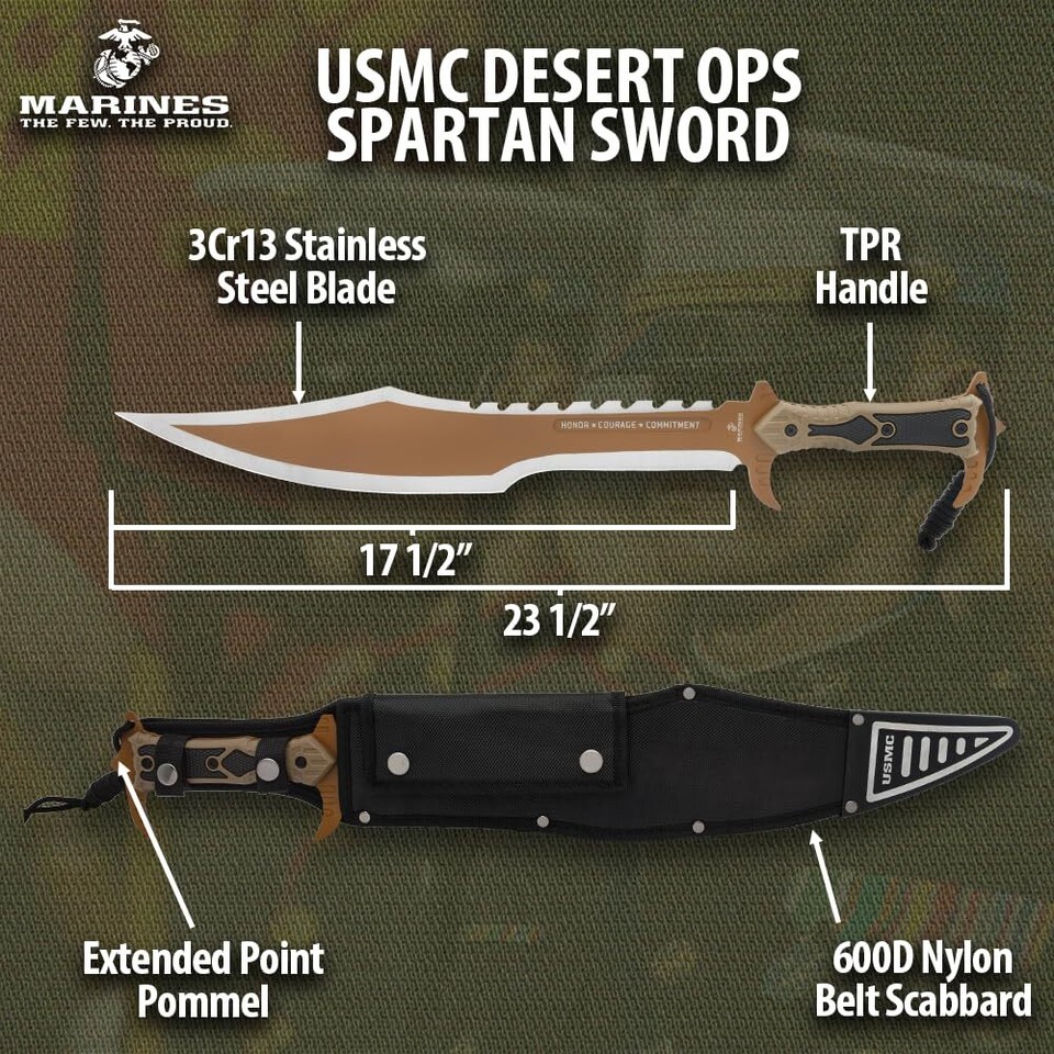 USMC Desert Ops Spartan Sword and Scabbard | Officially Licensed ...