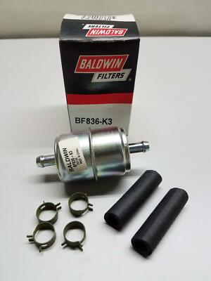 NEW BALDWIN FILTERS IN-LINE FUEL FILTER WITH CLAMPS AND HOSES PART NO ...