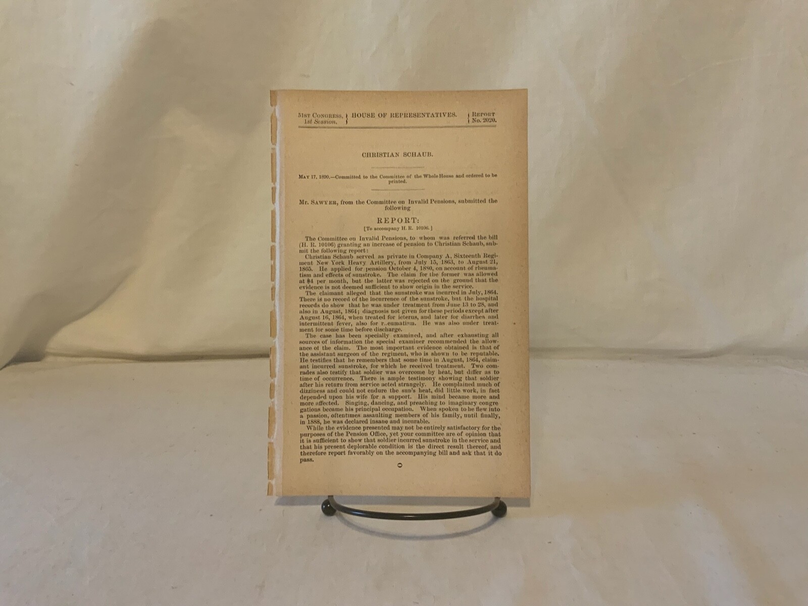 Antique 1890 Government Report Christian Schaub Co. A 16th Reg. NY ...