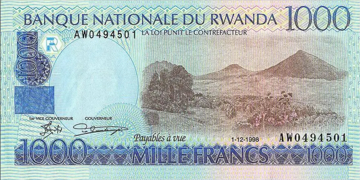 Rwanda 1000 Francs Banknote. 1998 1000 Francs single bill. Uncirculated ...