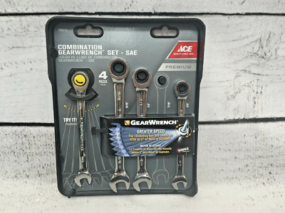 Ace Ratcheting Combination GearWrench 4pc Set 2068112 12pt SAE ~ Brand ...