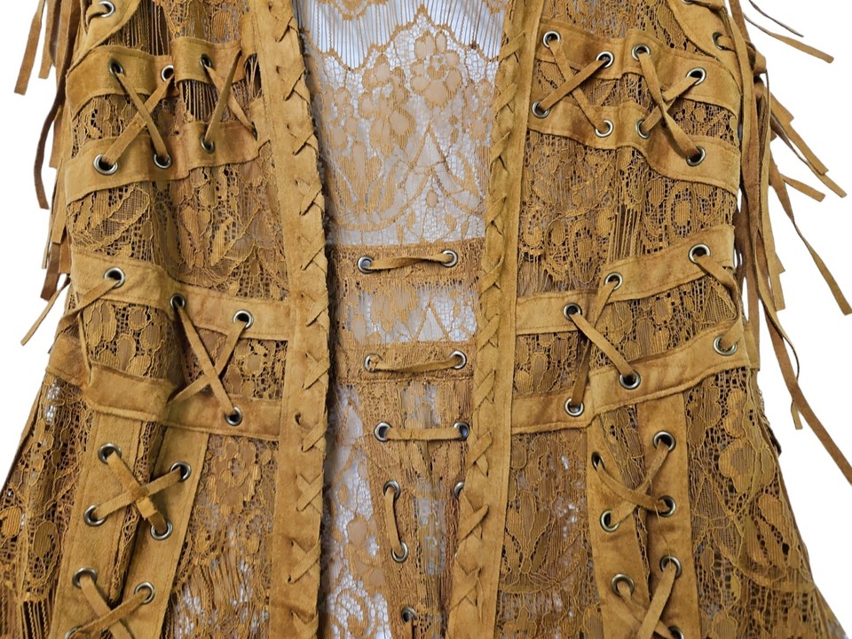 Vocal Sleeveless Vest Womens 3XL Plus Camel Brown Suede Lace Fringe Gypsy New | eBay