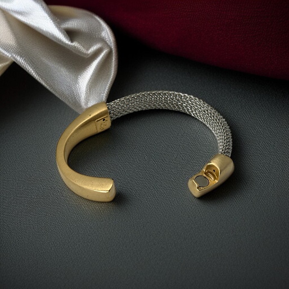 Erica Zap Signed Bracelet Rhodium Mesh 18K Matte Gold Crescent Clasp 6 ...