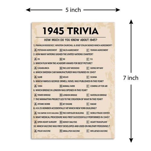 80th Birthday Party Games, 1945 Trivia Games, Birthday Party Supplies ...
