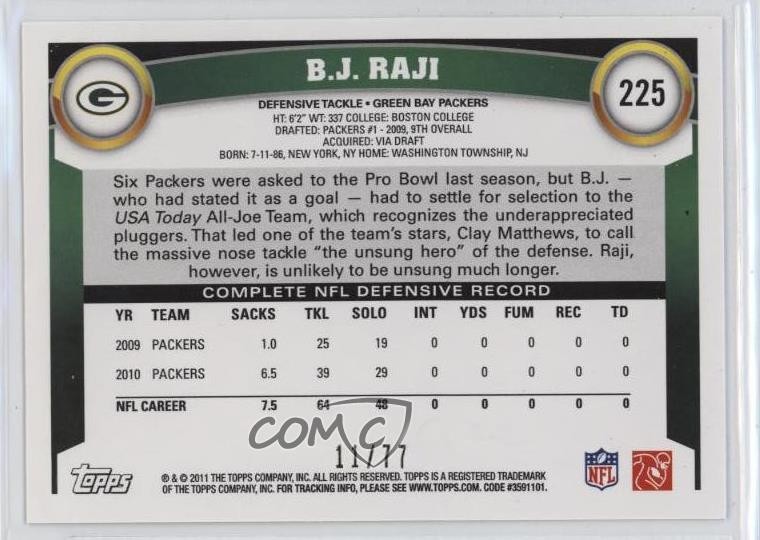 2011 Topps Red Border /77 BJ Raji #225 | eBay