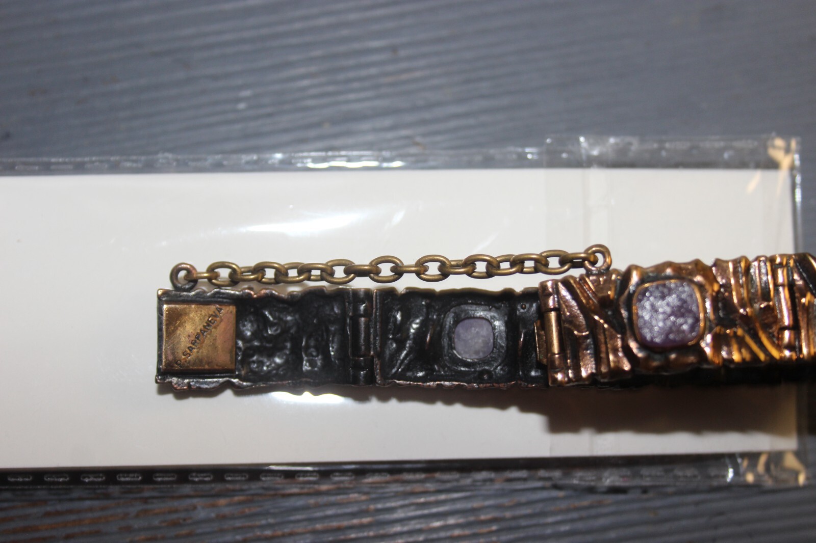 Signed P. SARPANEVA Finland Modernist Copper bronze Natural Amethyst ...