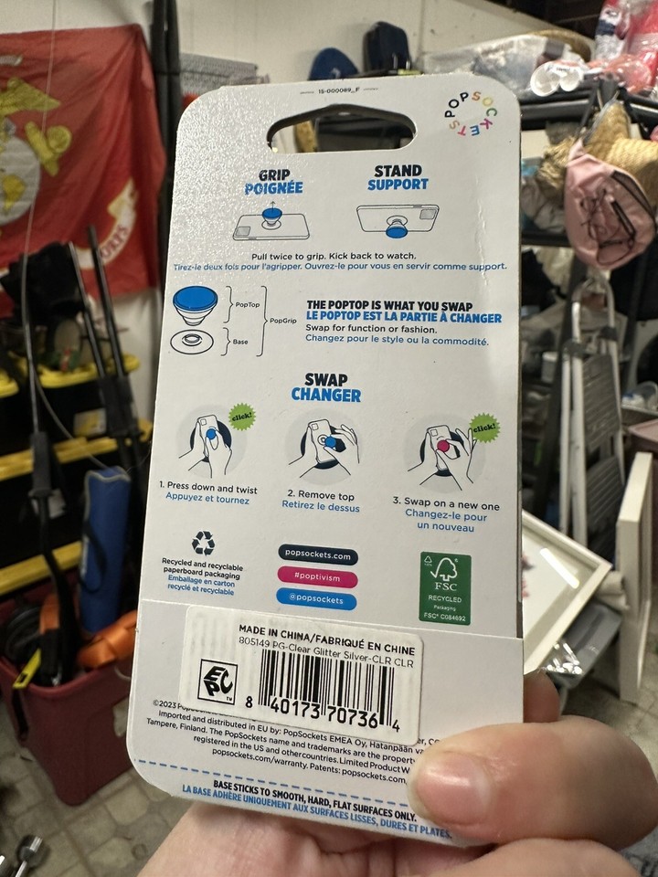 PopSockets Phone Grip Stand |Clear Glitter Silver | PopSocket Swappable ...