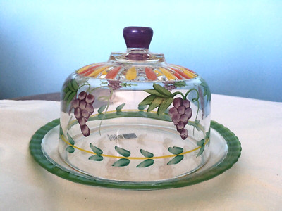 NEW Zrike Hand Painted Cake Cheese Glass Dome Lid w Arcoroc plate | eBay