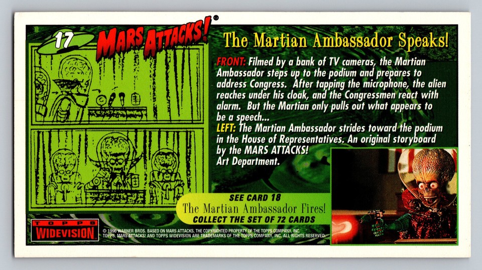 1996 Topps Widevision MARS ATTACKS #17 Martian Ambassador Speaks! Card ...