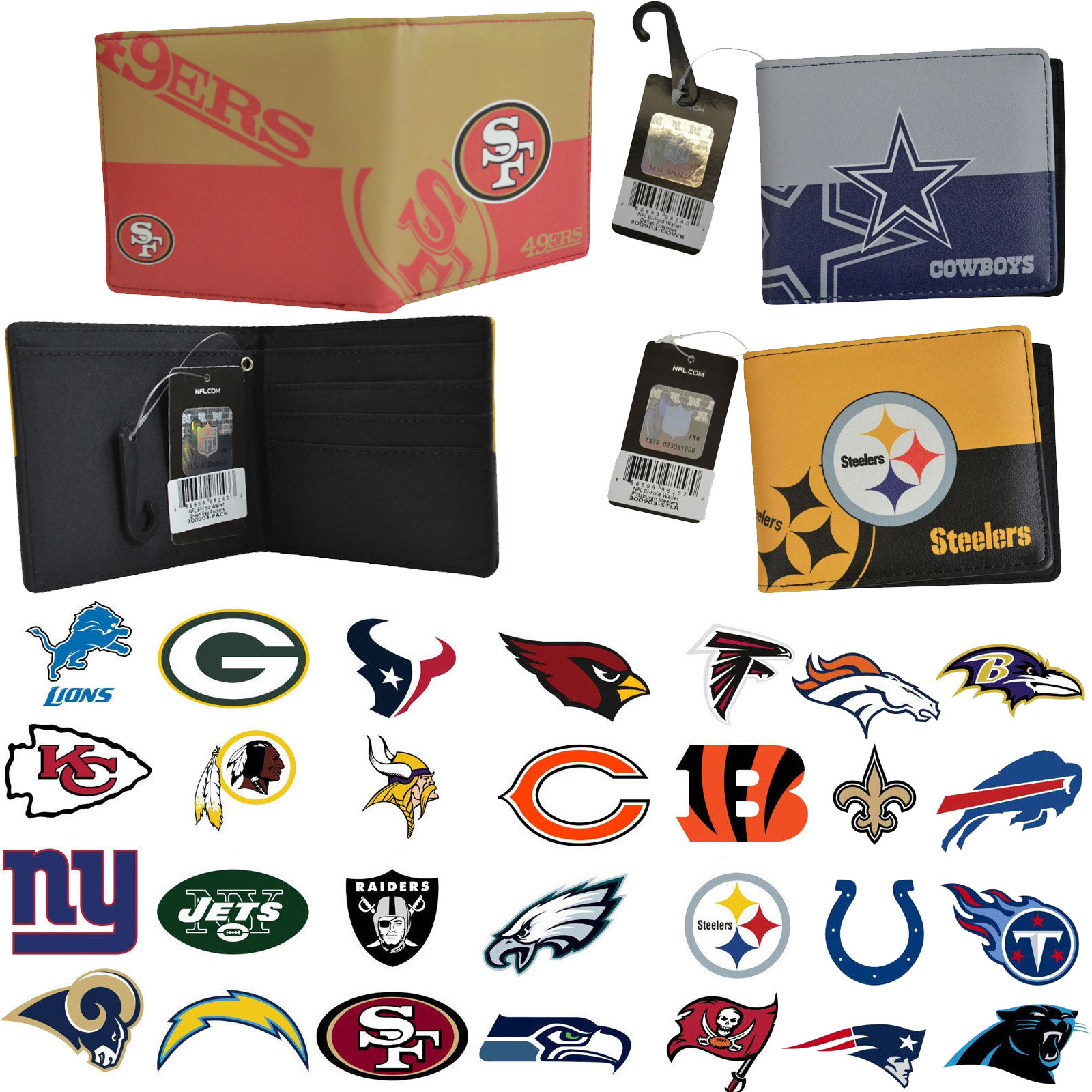 NWT NFL Pick Your Teams Men Women Synthetic Leather Bi-Fold Wallet ...