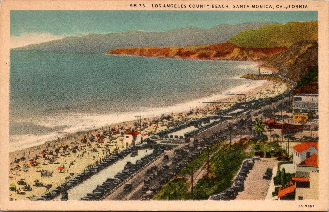 Santa Monica Beach Postcard Santa Monica California Beach Auto Hotel