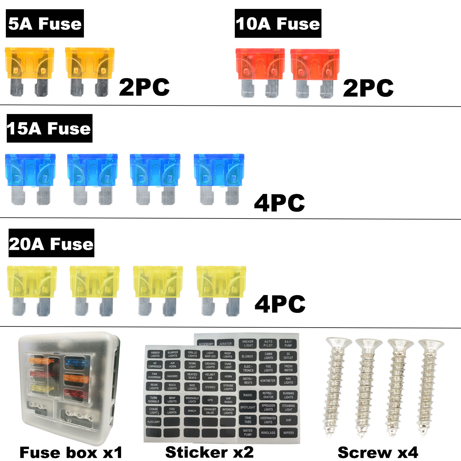 6 Way Blade Fuse Box Block FuseBox Holder Auto Marine Bus Bar Car Kit ...