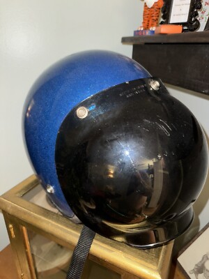 Vintage Very Clean Blue Metal Flake Helmet With Tinted Bubble Face ...