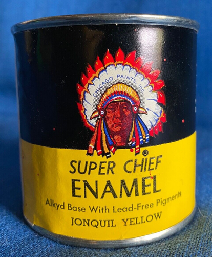 Vintage Super Chief Oil Enamel Paint Can Jonquil Yellow Paper Label Tin ...