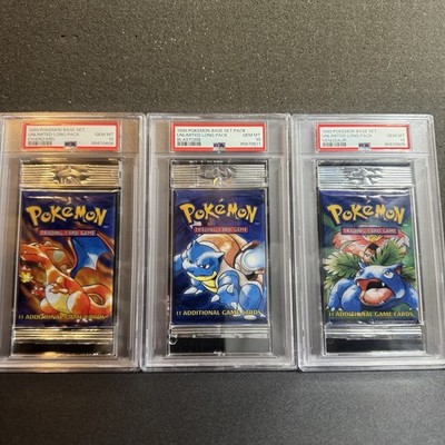 PSA 10 GEM MINT Pokemon Base Set Booster Pack Art SET Unlimited Long ...