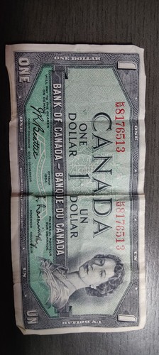 1954 Vintage Canadian 1 Dollar Currency, $1 Queens Modified Devils Hair ...