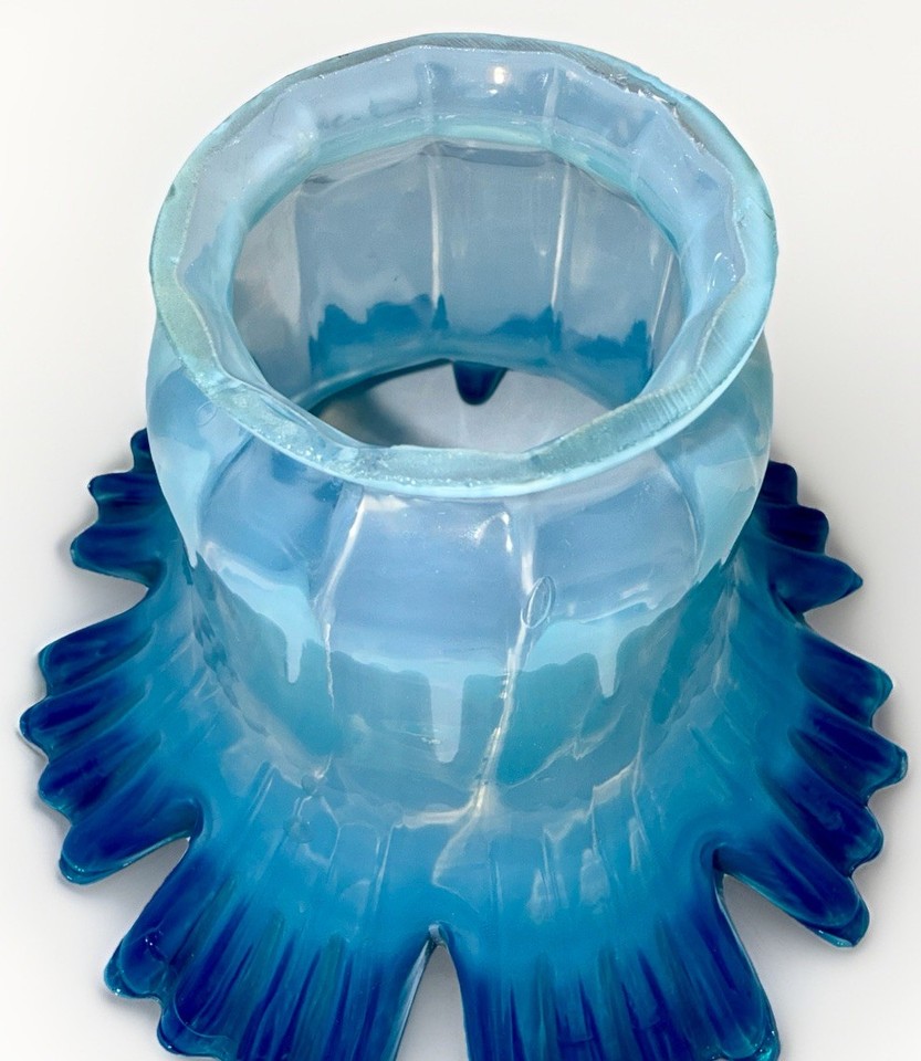 Opalescent Blue Lamp Shade Unusual Crimped Rim Panel Optic Body 2 1/4 ...