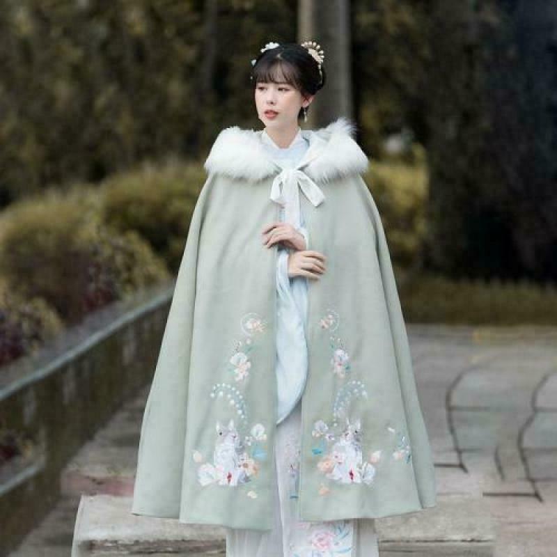 Women's Embroidery Cloak Hooded Cape Ethnic Coat Winter Thicken Collar ...