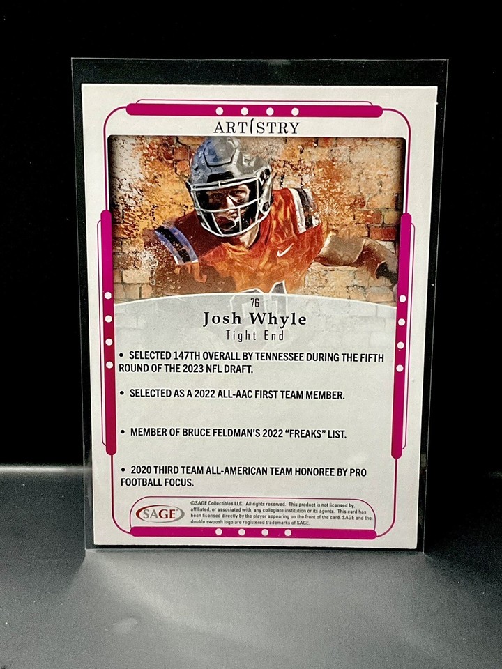 2023 SAGE Artistry - Gray - Josh Whyle #76 - Tennessee Titans | eBay