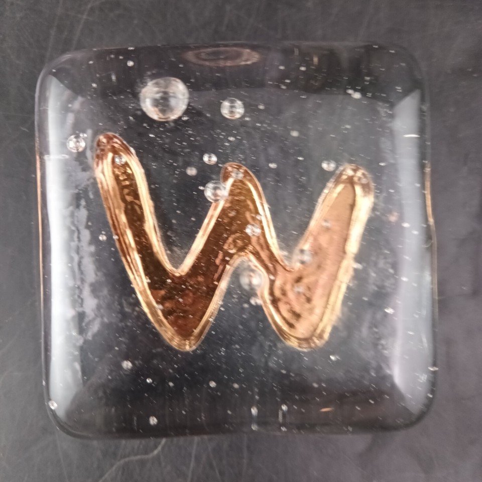 Handcrafted 2.5” Glass Block w/ Gold Letter “W” Or "M" By Expressions ...