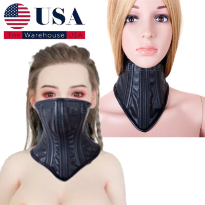 PU Leather Locking Neck Corset Collar Posture Harness Cosplay Binding ...