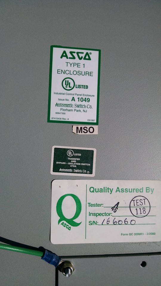 ASCO 7000 Series Automatic Transfer & Bypass - Isolation Switch 600 Amp ...