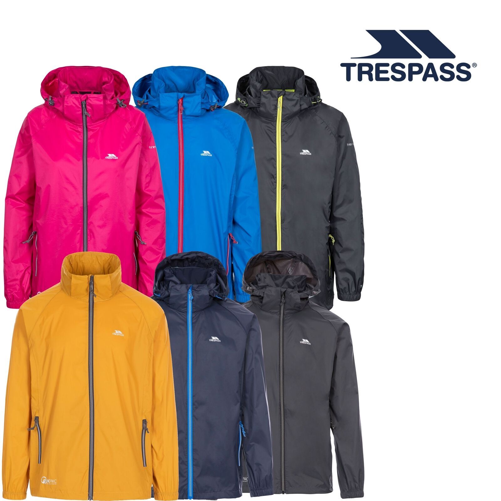 Trespass Waterproof Jacket Men Women Packaway Rain Coat With Hood ...