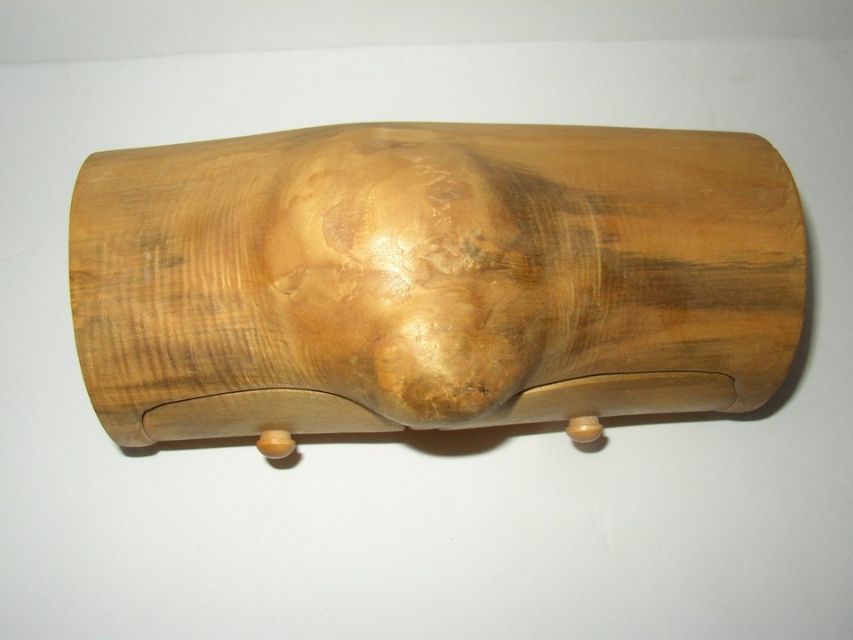 Vintage Jewelry Trinket Box Wood Rustic Hand Carved Log 2 Pull Drawer 9 ...