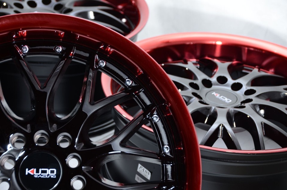 Kudo Racing Revolution 17x7.5 5x100 5x114.3 Black Red Wheels Rims Civic ...