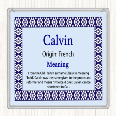 Calvin Name Meaning Drinks Mat Coaster Blue | eBay UK