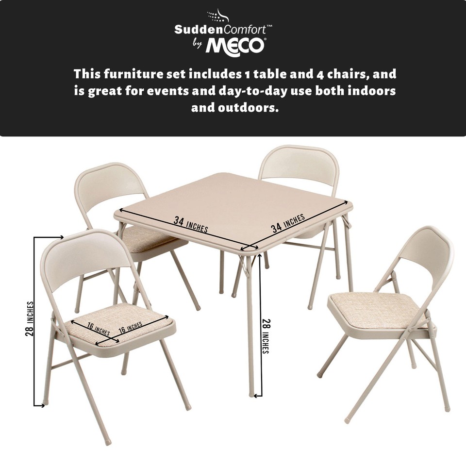 MECO Sudden Comfort 5 Piece 34x34 Card Table and 4 Chairs Folding ...