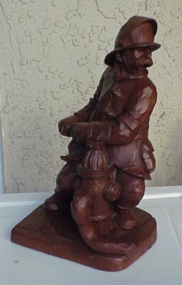 Handcrafted FIREMAN FIREFIGHTER in Uniform Red Mill Mfg. - Pecan Shell ...