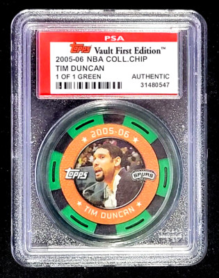 GREEN 1/1 TOPPS VAULT TIM DUNCAN 2005 1ST FIRST ED POKER CHIP NBA ...