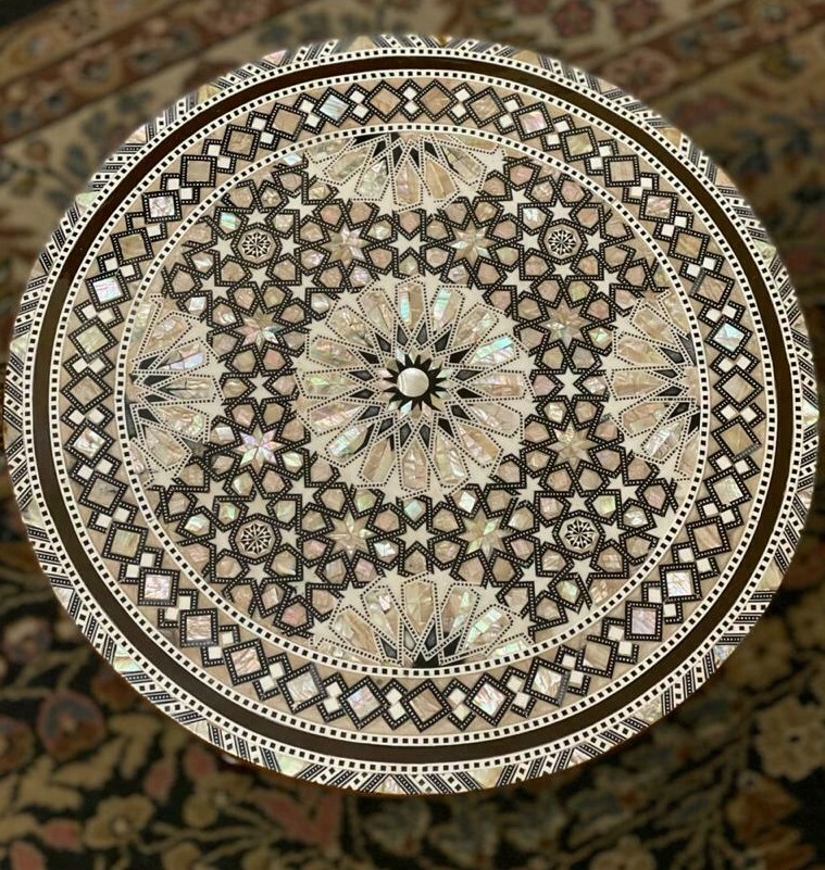 Handmade Wooden End Table Carving Wood Table Home Decor Mother of Pearl ...