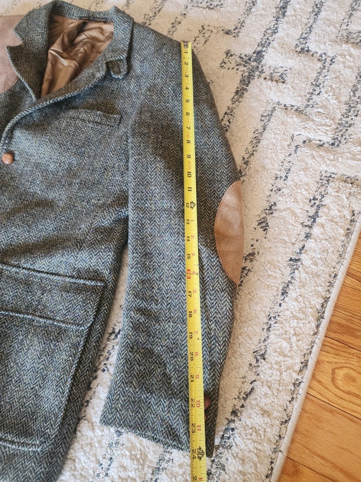 Vtg Orvis Harris Tweed Shooting Hunting Jacket Mens 40 Suede Patch Wool ...