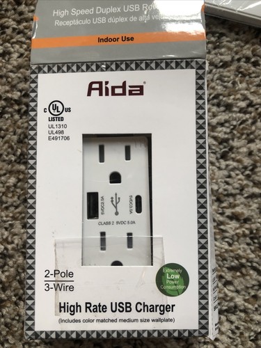 Aida High Rate Fast Charge USB Outlet 15 Amp, 125 Volt, White | eBay