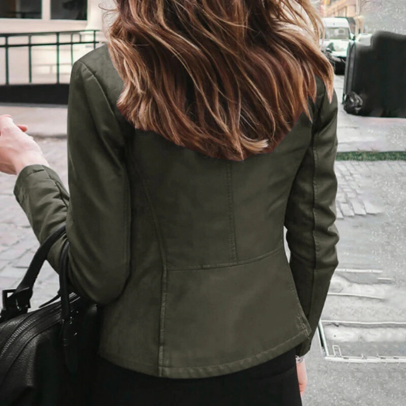 Leather Faux Women's Jacket Women Thin Moto Biker Zipper Black Coat NEW ...