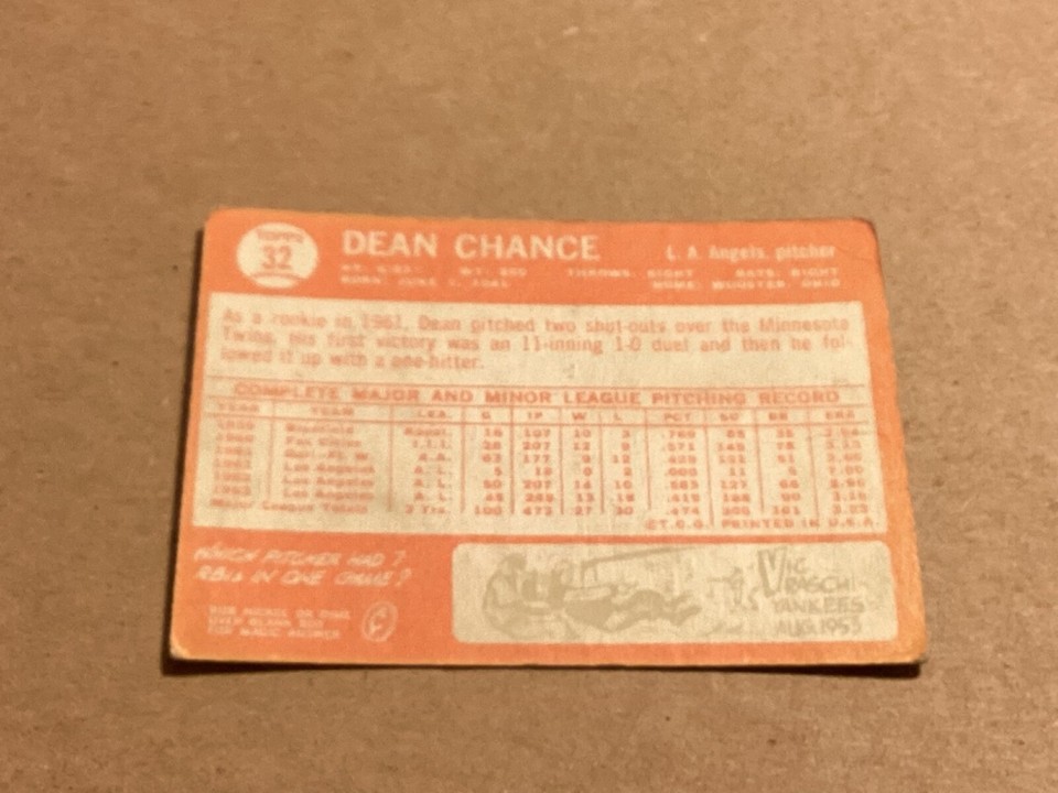 Dean Chance #32 Topps 1964 Baseball Card (Los Angeles Angels) - Good | eBay