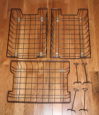 3 Vintage Industrial Metal Wire In Out Box Letter Desk Tray Baskets ...