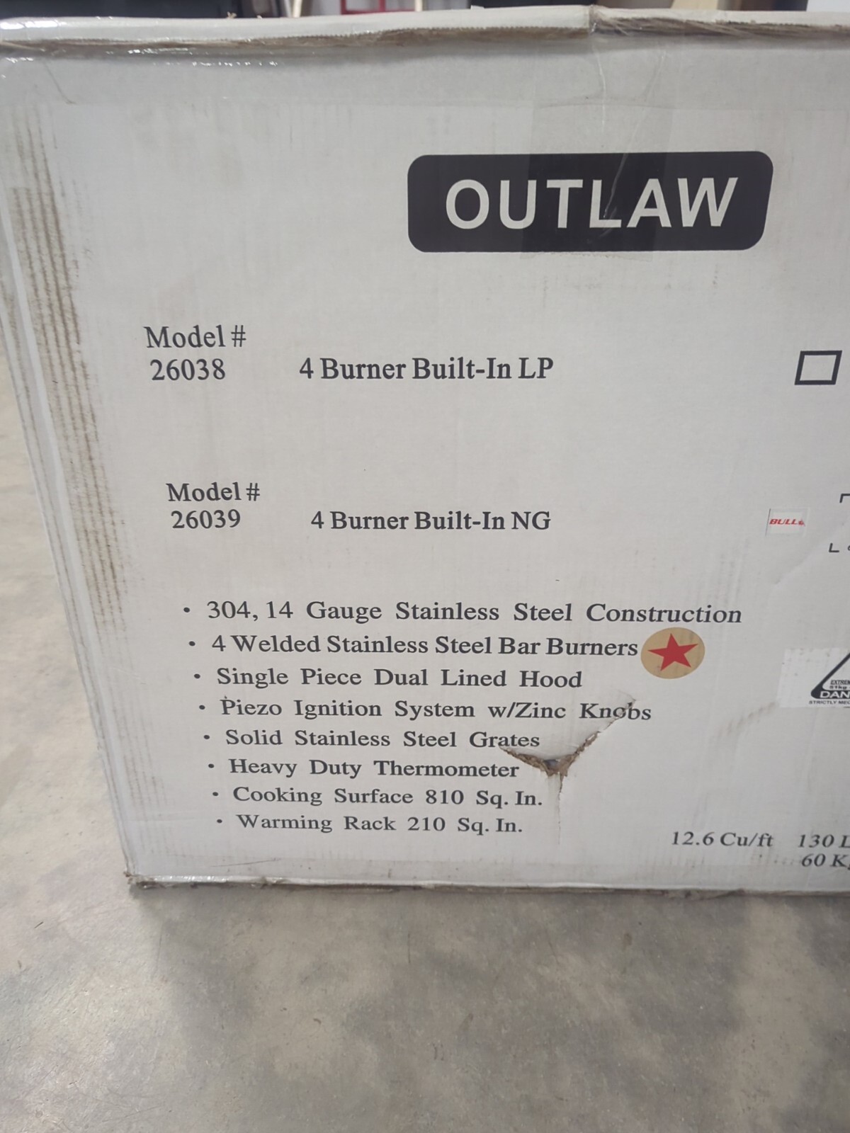 Bull Outlaw Natural Gas NG 4 Burner Built-In Stainless Steel Grill ...