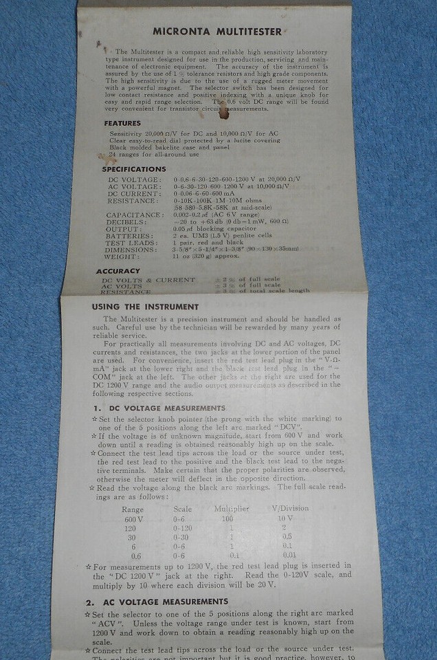 Vintage Micronta Multitester Instructions Only Schematic Diagram | eBay