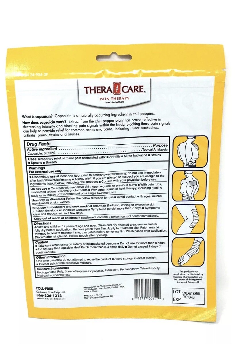 Pack Of 10 Capsaicin Heat Patch Targeted Warming By TheraCare Pain ...