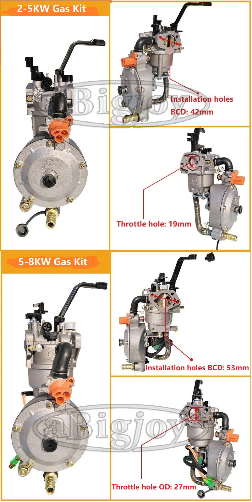 Methane CNG/Propane LPG Gas Conversion Kit for 5-8KW Petrol Gasoline ...