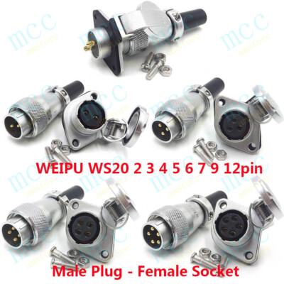 WEIPU WS20 2 3 4 5 6 7 9 12 Pin Screw Type Panel Connector Adapter Aviation Plug | eBay