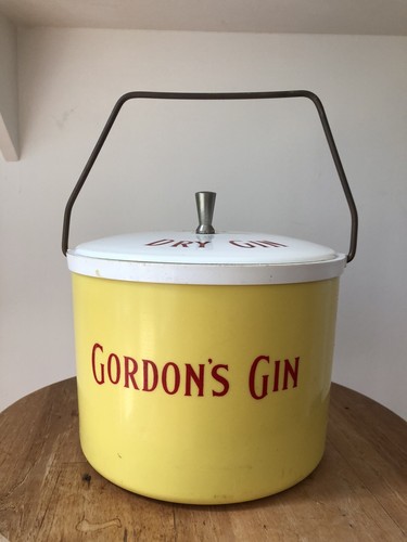 VINTAGE MID-CENTURY Yellow Gordon's Gin Ice Bucket With Lid 1960s BAR ...