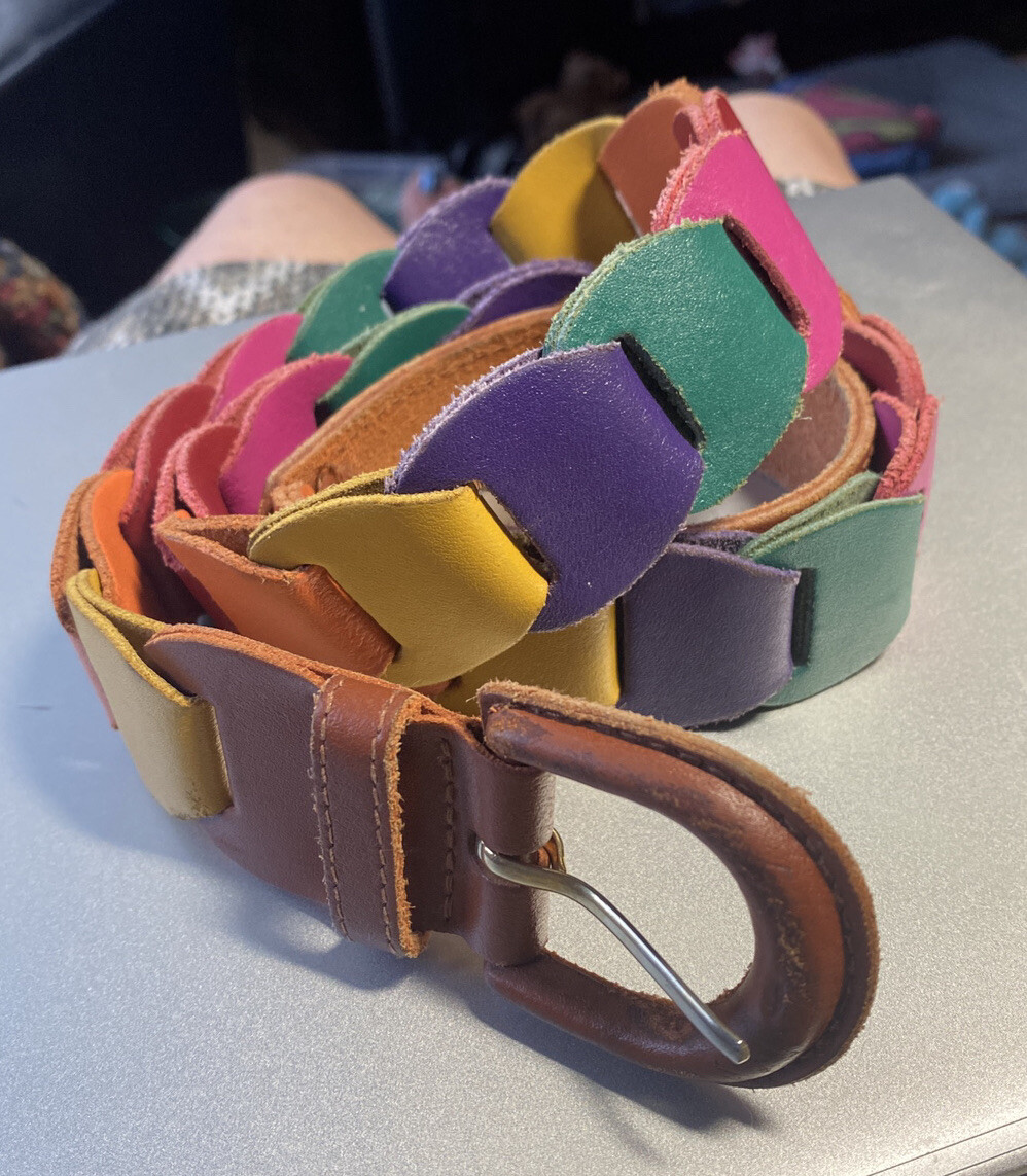 Leather Vintage Belt Colorful Segments And Leather Co… - Gem