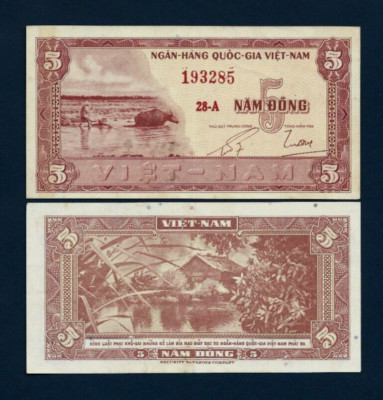 Vietnam SOUTH 5 DONG P-13 ND 1955 Water Buffalo AUNC Vietnamese ...