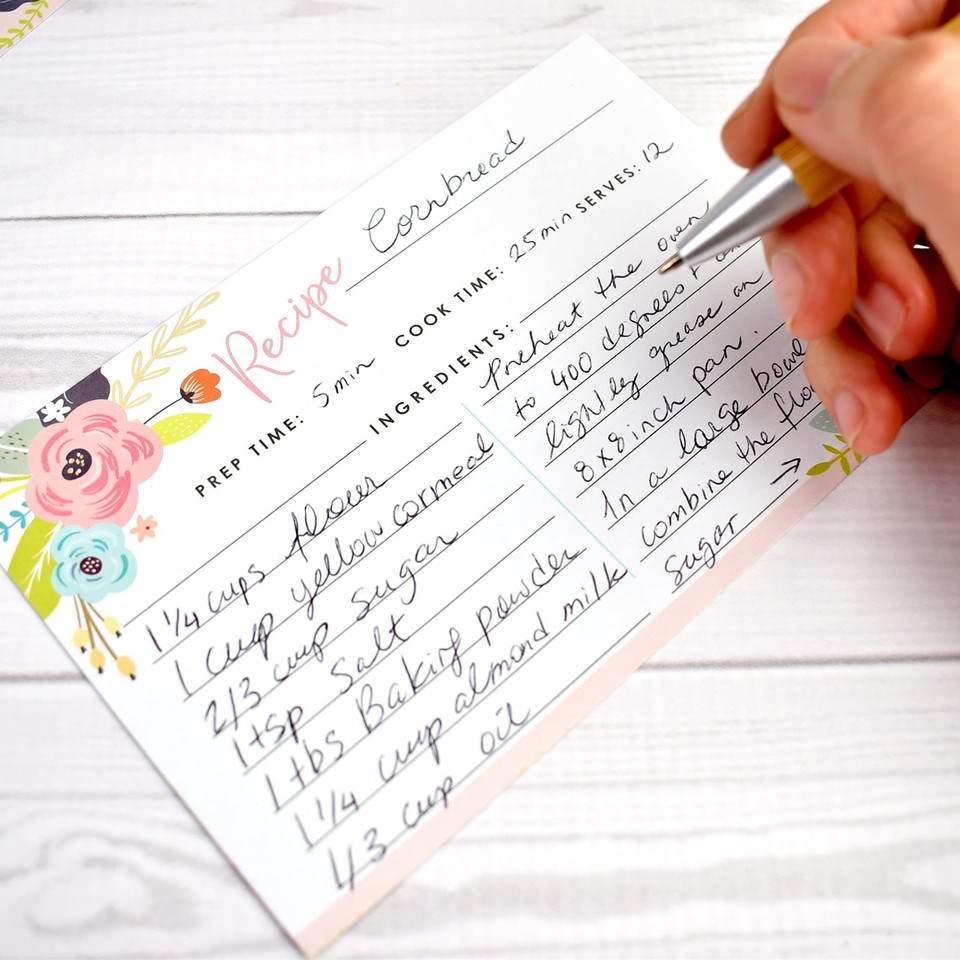 Recipe Cards 50 Pack 4x6 Double Sided Blank Matte Paper Kitchen Bridal ...